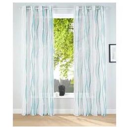 Gardine OTTO HOME "Dimona" Gr. 2, wei&szlig; (wei&szlig;, petrol), B:140cm H:175cm, Voile, Polyester, Gardinen, Gardine, 2-er Set, transparent, Voile, Polyester, Wellen