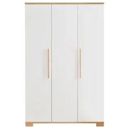 Kleiderschrank Paidi "YOLANDA in Wei&szlig; mit Eiche-Dekor, 3 T&uuml;ren mit Soft-Close", wei&szlig; (kreidewei&szlig;, eiche, montana), B:123,5cm H:194,5cm T:55,6cm, Schr&auml;nke, Kleiderschrank, inkl. Kleiderstangen und Einlegeb&ouml;den, Massivholz-Griffe