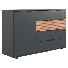 Kombikommode wimex "Rotterdam", grau (graphit, ein schubkasten akustiklamellen nachbildung), B:130cm H:83cm T:41cm, Sideboards, Kombikommode, auf Metallschienen