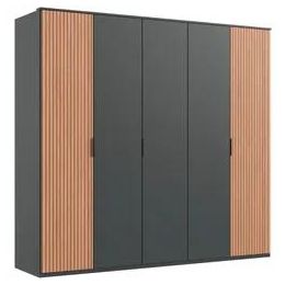 Dreht&uuml;renschrank wimex "Tunis", schwarz (graphit, au&szlig;ent&uuml;ren akustiklamellen nachbildung artisan eiche nachbildung), B:225cm H:210cm T:58cm, Holzwerkstoff, Schr&auml;nke, Dreht&uuml;renschrank, inklusive Kranzleiste, T&uuml;ren in Lamellen Optik