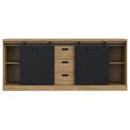 Sideboard FORTE "Kaszimiro", schwarz (waterford eiche, schwarz), B:213,4cm H:88,2cm T:52cm, Spanplatte, Sideboards, Sideboard