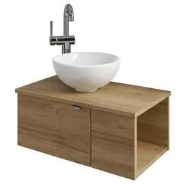 Waschtisch SAPHIR "Serie 6915 Waschschale mit Unterschrank f&uuml;r G&auml;stebad, G&auml;ste WC", braun (riviera eiche, riviera eiche, riviera eiche quer nb), B:61cm H:39,8cm T:35cm, Waschtische, Waschtisch, 61 cm breit, 2 T&uuml;ren, offenes Fach, kleine B&auml;der, ohne Armatur