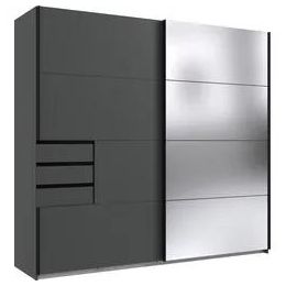 Schwebet&uuml;renschrank wimex "Saigon", grau (graphit, schwarz), B:225cm H:208cm T:64cm, Holzwerkstoff, Schr&auml;nke, Schwebet&uuml;renschrank, mit Spiegelt&uuml;r, 2 T&uuml;ren, 225cm breit