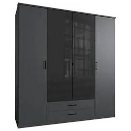 Dreht&uuml;renschrank wimex "Soest", schwarz (graphit, glas schwarz), B:180cm H:198cm T:58cm, Holzwerkstoff, Schr&auml;nke, Dreht&uuml;renschrank, mit Farbglas-T&uuml;r, wahlweise 135 oder 180cm breit