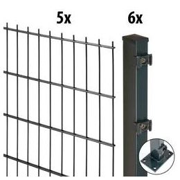 Doppelstabmattenzaun GARDEN 'N' MORE "Excellent", grau (anthrazit), H:180cm L:10cm, Kunststoff, Stahl, Zaunelemente, 5 Elemente f&uuml;r 10 m, LxH: 200 x 183 cm, mit 6 Pfosten
