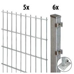 Doppelstabmattenzaun GARDEN 'N' MORE "Excellent", grau (feuerverzinkt), H:180cm L:10cm, Kunststoff, Stahl, Zaunelemente, 5 Elemente f&uuml;r 10 m, LxH: 200 x 183 cm, mit 6 Pfosten