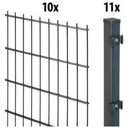 Doppelstabmattenzaun GARDEN 'N' MORE "Standard", grau (anthrazit), H:180cm L:20cm, Kunststoff, Stahl, Zaunelemente, 10 Elemente f&uuml;r 20 m, LxH: 200 x 183 cm, mit 11 Pfosten