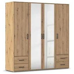 Dreht&uuml;renschrank Rauch "Kleiderschrank Schrank Garderobe W&auml;scheschrank VOYAGER", braun (eiche artisan), B:187cm H:194cm T:53cm, Holzwerkstoff, Schr&auml;nke, Dreht&uuml;renschrank, mit modernen Griffen in Graumetallic, inkl. Schubk&auml;sten und Spiegel