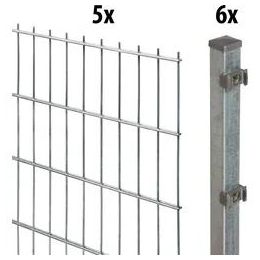 Doppelstabmattenzaun GARDEN 'N' MORE "Standard", grau (feuerverzinkt), H:180cm L:10cm, Kunststoff, Stahl, Zaunelemente, 5 Elemente f&uuml;r 10 m, LxH: 200 x 183 cm, mit 6 Pfosten