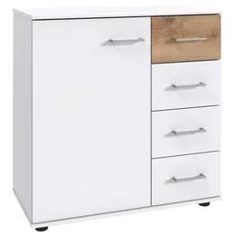 Kombikommode wimex "Taiga", wei&szlig; (wei&szlig;, plankeneiche nachbildung), B:81cm H:83cm T:41cm, Holzwerkstoff, Sideboards, Kombikommode, 1 t&uuml;rig und 4 Schubladen