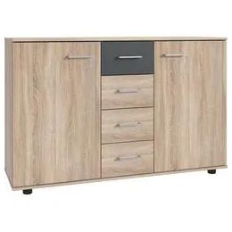 Kombikommode wimex "Taiga", grau (eiche s&auml;gerau nachbildung, graphit), B:130cm H:83cm T:41cm, Spanplatte, Sideboards, Kombikommode, obere Schublade in Absatzfarbe oder uni wei&szlig;