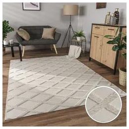 Teppich Paco Home "Utrecht 642", beige (creme), B:230cm H:4mm L:340cm, Polyester, Teppiche, Teppich, Kurzflor, Uni Farben, 3D-Design, Rauten Muster, Hoch-Tief Effekt