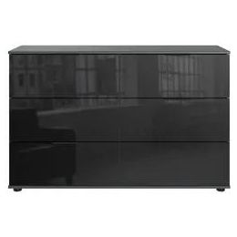 Schubkastenkommode wimex "Saigon", schwarz (graphit, glas schwarz), B:130cm H:83cm T:41cm, Holzwerkstoff, Sideboards, mit 6 Schubladen, wahlweise Glas-oder Spiegelfronten