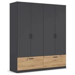 Dreht&uuml;renschrank Rauch "Kleiderschrank Schrank Garderobe W&auml;scheschrank BARI", grau (graumetallic, eiche artisan), B:180cm H:210cm T:54cm, Holzwerkstoff, Schr&auml;nke, Dreht&uuml;renschrank, mit Schubk&auml;sten und modernem Griff in Graumetallic MADE IN GERMANY