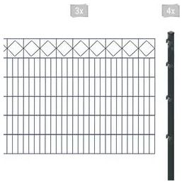 Doppelstabmattenzaun Arvotec "ESSENTIAL 120 zum Einbetonieren "Karo" mit Zierleiste", grau (anthrazit), H:120cm, Kunststoff, Stahl, Zaunelemente, Zaunh&ouml;he 120 cm, Zaunl&auml;nge 2 - 60 m