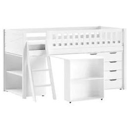 Spielbett Vipack, wei&szlig;, B:134,7cm H:114cm L:206,7cm, Das Bett ist Kiefer massiv;Die Beim&ouml;bel MDF, Betten, mit viel Funktion auf kleinem Raum, LF 90x200 cm, Kiefer wei&szlig; lackiert