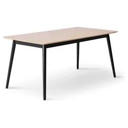 Esstisch HAMMEL FURNITURE "Meza Designtisch mit Auszugsfunktion und 2 Einlegeplatten", beige (natur, schwarz, natur), B:165cm H:74cm T:90cm, Tischplatte: Wei&szlig;pigmentiertes, matt lackiertes Eichenfurnier (nat&uuml;rliche MDF-Kante). Gestell: Massive Esche., Tische, Esstisch, abgerundete Tischplatte MDF, Massivholzgestell, in zwei Breite