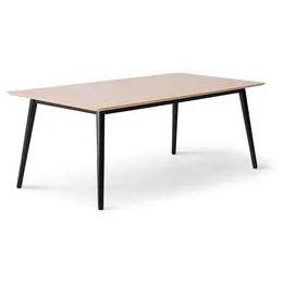 Esstisch HAMMEL FURNITURE "Meza Designtisch mit Auszugsfunktion und 2 Einlegeplatten", beige (natur, schwarz, natur), B:210cm H:74cm T:100cm, Tischplatte: Wei&szlig;pigmentiertes, matt lackiertes Eichenfurnier (nat&uuml;rliche MDF-Kante). Gestell: Massive Esche., Tische, Esstisch, abgerundete Tischplatte MDF, Massivholzgestell, in zwei Breite