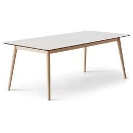 Esstisch HAMMEL FURNITURE "Meza Designtisch mit Auszugsfunktion und 2 Einlegeplatten", wei&szlig; (wei&szlig;, natur, wei&szlig;), B:210cm H:74cm T:100cm, Tischplatte: Weiss Laminat (schwarzer Rand), Gestell: Massive Eiche., Tische, Esstisch, abgerundete Tischplatte MDF, Massivholzgestell, in zwei Breiten