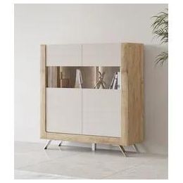 Highboard Home Affaire "Kasai", beige (eiche harbor gold, kashmir), B:128,5cm H:136,5cm T:44cm, FSC-zertifizierter Holzwerkstoff, MDF, Melamin, Metall, Sideboards, Highboard, H&ouml;he 136,5 cm, 2 T&uuml;ren mit Glaseinsatz