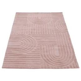 Teppich CarpetFine "Holly 4 - Soft Touch Microfaser Teppich", rosa, B:240cm H:12mm L:340cm, Polyester, Teppiche, Teppich, Boho Scandi, weiche dichte getuftete Hoch-Tief-Struktur, Wohnzimmer