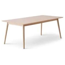 Esstisch HAMMEL FURNITURE "Meza Designtisch mit Auszugsfunktion und 2 Einlegeplatten", beige (natur, natur, natur), B:210cm H:74cm T:100cm, Tischplatte: Wei&szlig;pigmentiertes, matt lackiertes Eichenfurnier (nat&uuml;rliche MDF-Kante). Gestell: Massive Eiche., Tische, Esstisch, abgerundete Tischplatte MDF, Massivholzgestell, in zwei Breiten