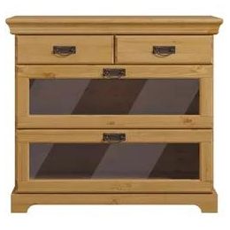Kommode OTTO HOME "R&uuml;gen", beige (natur), B:95cm H:84cm T:40cm, Massivholz, Sideboards, Kommode, zertifizietes Massivholz, mit Schubkasten und Glaseinsatz