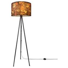 Paco Home Stehlampe "Trina Flower", schwarz, H: 148,5cm, Leuchten, Standleuchte Dreibein Stativ Stoffschirm Rund Blumen Floral Modern, Stehlampe