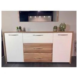 Kommode OTTO HOME "Gala, melaminbeschichtet und beige hochgl&auml;nzend UV lackiert", beige (beige, pacific walnut), B:170cm H:83cm T:46cm, MDF, Spanplatte, Sideboards, Kommode, 2trg., mit 4 Schubladen, klassische Rahmenoptik, FSC-zertifiziert