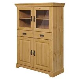 Highboard Home Affaire "R&uuml;gen", beige (natur), B:95cm H:130cm T:40cm, Massivholz, Sideboards, Highboard, Vitrine im Landhausstil, zertifiziertes Massivholz, H&ouml;he 131 cm