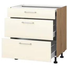 Auszugsunterschrank KOCHSTATION "KS-Trea U2AS80", wei&szlig; (magnolie, eiche astig), B:80cm H:75cm T:56cm, Schr&auml;nke, mit drei Ausz&uuml;gen, Breite 80 cm, H&ouml;he 75 cm