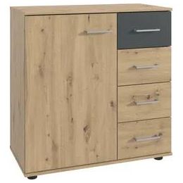 Kombikommode wimex "Taiga", grau (artisan eiche nachbildung, graphit), B:81cm H:83cm T:41cm, Holzwerkstoff, Sideboards, Kombikommode, 1 t&uuml;rig und 4 Schubladen