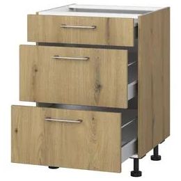 Auszugsunterschrank KOCHSTATION "KS-Trea U2AS60", braun (eiche astig), B:60cm H:75cm T:56cm, Schr&auml;nke, mit drei Ausz&uuml;gen, Breite 60 cm, H&ouml;he 75 cm