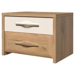 Nachtkommode OTTO HOME "Gala, beige hochgl&auml;nzend UV lackiert und melaminbeschichtet, kratzfest", beige (beige, pacific walnut), B:57cm H:41cm T:41cm, Holzwerkstoff, MDF, Sideboards, mit 2 Schubladen, klassische Rahmenoptik, FSC-zertifiziert
