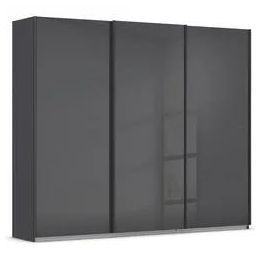Schwebet&uuml;renschrank OTTO HOME "Kleiderschrank Schrank Garderobe AGORDO mit Glasfront", grau (graumetallic, glas basalt), B:271cm H:229cm T:62cm, Holzwerkstoff, Schr&auml;nke, Schwebet&uuml;renschrank, durchdachte Innenausstattung, in 4 Breiten und 2 H&ouml;hen MADE IN GERMANY, Topseller