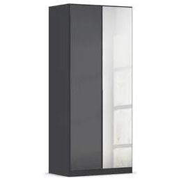 Dreht&uuml;renschrank OTTO HOME "Kleiderschrank Kleiderschr&auml;nke Schrank Garderobe AGORDO mit Glasfront", grau (graumetallic, glas basalt), B:91cm H:210cm T:54cm, Holzwerkstoff, Schr&auml;nke, Dreht&uuml;renschrank, durchdachte Innenausstattung, in 7 Breiten und 2 H&ouml;hen MADE IN GERMANY