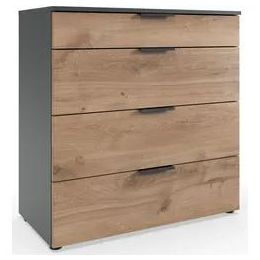 Schubkastenkommode wimex "Level by fresh to go", schwarz (front plankeneiche nachbildung, korpus graphit), B:81cm H:84cm T:41cm, Holzwerkstoff, Sideboards, 4 Schubladen mit soft-close Funktion, 81cm breit, 84cm hoch
