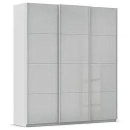 Schwebet&uuml;renschrank OTTO HOME "Kleiderschrank Schrank Garderobe AGORDO mit Glasfront", grau (seidengrau, glas seidengrau), B:203cm H:229cm T:62cm, Holzwerkstoff, Schr&auml;nke, Schwebet&uuml;renschrank, durchdachte Innenausstattung, in 4 Breiten und 2 H&ouml;hen MADE IN GERMANY
