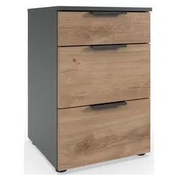 Nachtkommode wimex "Level by fresh to go", schwarz (front plankeneiche nachbildung, korpus graphit), B:41cm H:61cm T:41cm, Holzwerkstoff, Sideboards, 3 Schubladen mit soft-close Funktion, 41cm breit, 61cm hoch
