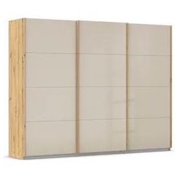 Schwebet&uuml;renschrank OTTO HOME "Kleiderschrank Schrank Garderobe AGORDO mit Glasfront", beige (eiche artisan, glas beige (champagner)), B:271cm H:210cm T:62cm, Holzwerkstoff, Schr&auml;nke, Schwebet&uuml;renschrank, durchdachte Innenausstattung, in 4 Breiten und 2 H&ouml;hen MADE IN GERMANY, Topseller