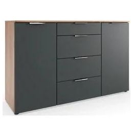 Kombikommode wimex "Level by fresh to go", schwarz (front graphit, korpus plankeneiche nachbildung), B:135cm H:84cm T:41cm, Holzwerkstoff, Sideboards, Kombikommode, 2-t&uuml;rig, mit 4 Schubladen und soft-close Funktion, 135cm breit