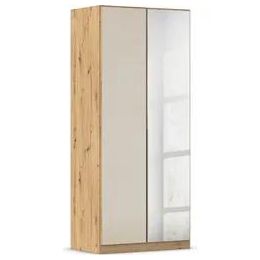 Dreht&uuml;renschrank OTTO HOME "Kleiderschrank Kleiderschr&auml;nke Schrank Garderobe AGORDO mit Glasfront", beige (eiche artisan, glas beige (champagner)), B:91cm H:210cm T:54cm, Holzwerkstoff, Schr&auml;nke, Dreht&uuml;renschrank, durchdachte Innenausstattung, in 7 Breiten und 2 H&ouml;hen MADE IN GERMANY