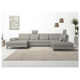 Wohnlandschaft OTTO HOME "Costello U-Form, B: 363 cm mit Sitztiefen-, Armteilverstellung &", grau (hellgrau), B:363cm H:89cm T:223cm, Luxus-Microfaser (90% Polyester, 10% Polyamid);Samtoptik (100% Polyester), Sofas, Wohnlandschaft, 3 Nierenkissen, optional Bettfunktion & Bettkasten