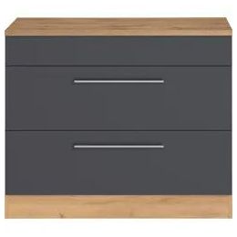 Unterschrank KOCHSTATION "KS-Wien", schwarz (anthrazit, wotaneiche, wotaneiche), B:100cm H:85cm T:60cm, Holzwerkstoff, Schr&auml;nke, Unterschrank, 100 cm breit, auch als Kochfeldumbauschrank nutzbar