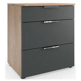 Nachtkommode wimex "Level by fresh to go", schwarz (front graphit, korpus plankeneiche nachbildung), B:54cm H:61cm T:41cm, Holzwerkstoff, Sideboards, 3 Schubladen mit soft-close Funktion, 54cm breit, 61cm hoch