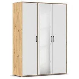 Dreht&uuml;renschrank Rauch "Kleiderschrank Schrank Garderobe W&auml;scheschrank VOYAGER", wei&szlig; (eiche artisan, alpinwei&szlig;), B:140cm H:194cm T:53cm, Holzwerkstoff, Schr&auml;nke, Dreht&uuml;renschrank, mit modernen Griffen in Graumetallic und Spiegel