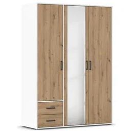 Dreht&uuml;renschrank Rauch "Kleiderschrank Schrank Garderobe W&auml;scheschrank VOYAGER", wei&szlig; (alpinwei&szlig;, eiche artisan), B:140cm H:194cm T:53cm, Holzwerkstoff, Schr&auml;nke, Dreht&uuml;renschrank, mit modernen Griffen in Graumetallic, inkl. Schubk&auml;sten und Spiegel