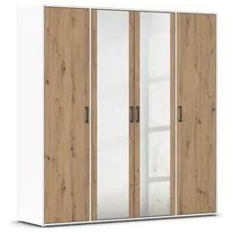 Dreht&uuml;renschrank Rauch "Kleiderschrank Schrank Garderobe W&auml;scheschrank VOYAGER", wei&szlig; (alpinwei&szlig;, eiche artisan), B:187cm H:194cm T:53cm, Holzwerkstoff, Schr&auml;nke, Dreht&uuml;renschrank, mit modernen Griffen in Graumetallic und Spiegel
