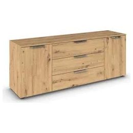 Schubkastenkommode Rauch "Kommode T&uuml;rkommode Sideboard Kombikommode FLIPP", braun (eiche artisan), B:160cm H:61cm T:42cm, Holzwerkstoff, Sideboards, 2-t&uuml;rig mit 3 Schubladen und Soft-Close-Funktion