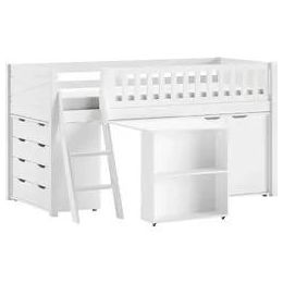 Spielbett Vipack, wei&szlig;, B:134,7cm H:114cm L:206,7cm, Das Bett ist Kiefer massiv;Die Beim&ouml;bel MDF, Betten, mit viel Funktion auf kleinem Raum, LF 90x200 cm, Kiefer wei&szlig; lackiert